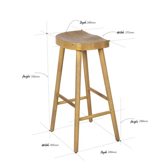 Solid Oak Kitchen Stool, A Handcrafted Bar Stool with Natural Finish ...